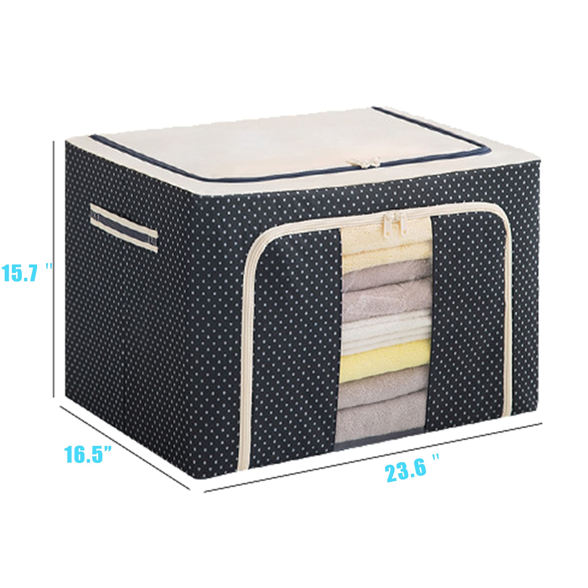 2-Pack Clothes Storage Container Set - Jmount 100L x 2 Closet Organizer Boxes With Steel Frame, Foldable Large Blanket Bins, Thick Oxford Fabric, Waterproof, Clear Window, Reinforced Handle, Zipper