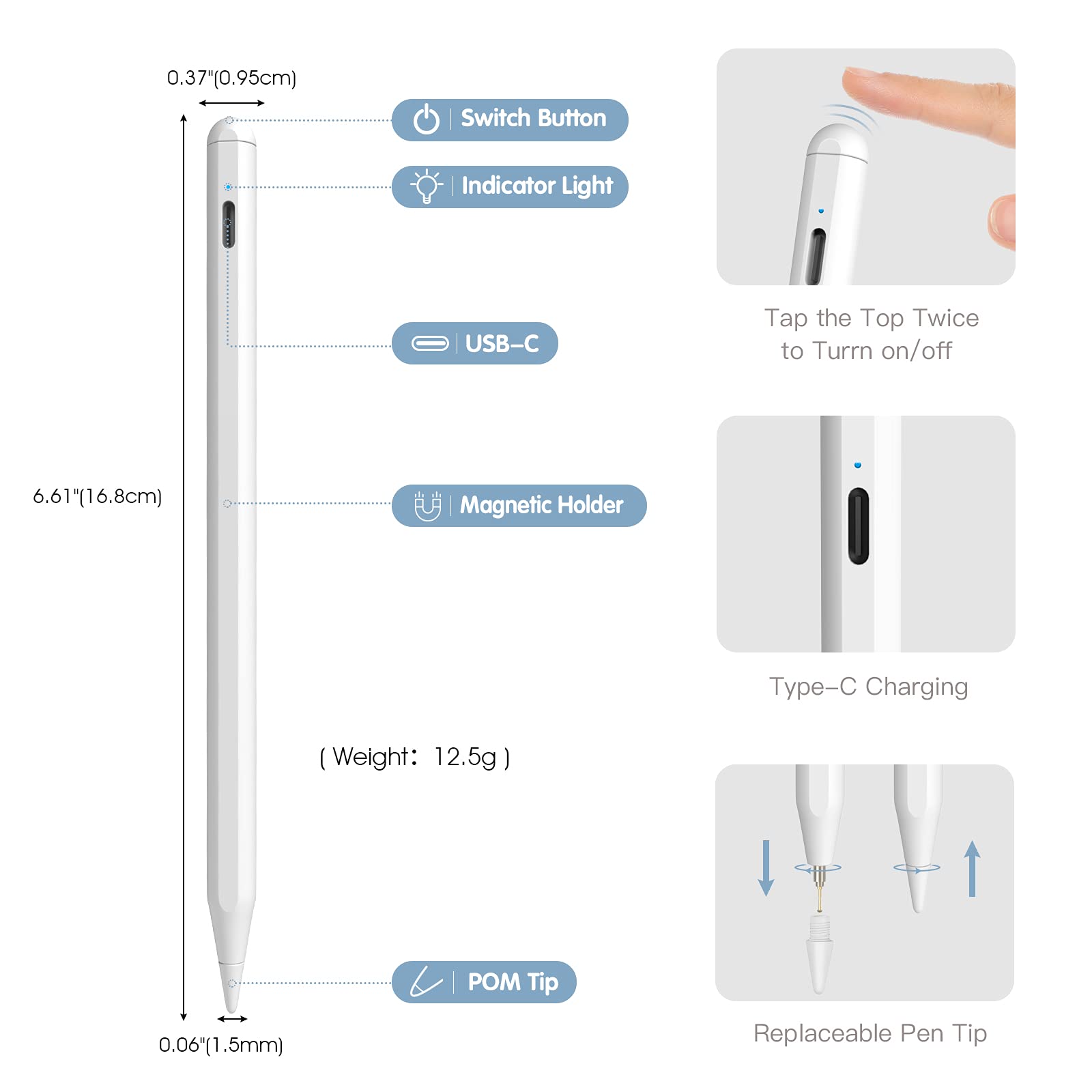 Stylus Pencil for iPad 10th Generation with Tilt Sensitive Magnetic Design Compatible with 2018 and Later Model Apple iPad 9th/8th Gen,iPad Pro 11/12.9 Inch,iPad Mini 5th/6th,iPad Air 5th/4th/3rd Gen