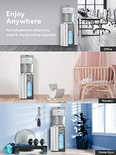 Brio Moderna CLBL720SC Self-Cleaning Bottom Load Water Cooler Dispenser for 3 & 5 Gallon Bottles – Room & Adjustable Hot & Cold, Child Lock, Electronic Display, Silver Stainless Steel