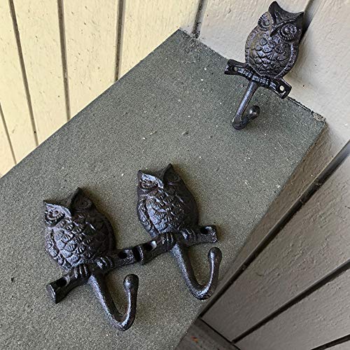 Lemonadeus Metal Wall Mount Hook Leash Holder Coat Hat Hanger Cast Iron Garden Hook with Screws (owl Hook (Set of 3))