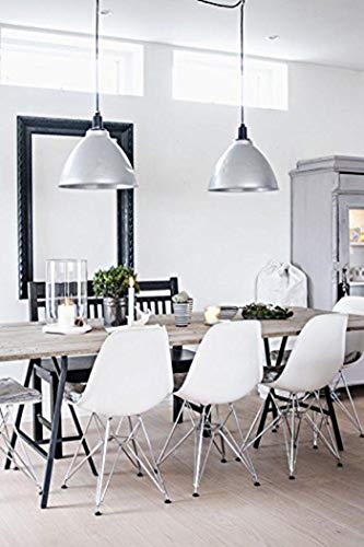 2xHome Armless Seat for Dining Room Plastic Molded Dinning Side No Arm Ray Chair Chromed Wire Metal Base Eiffel Leg, White 1 Piece