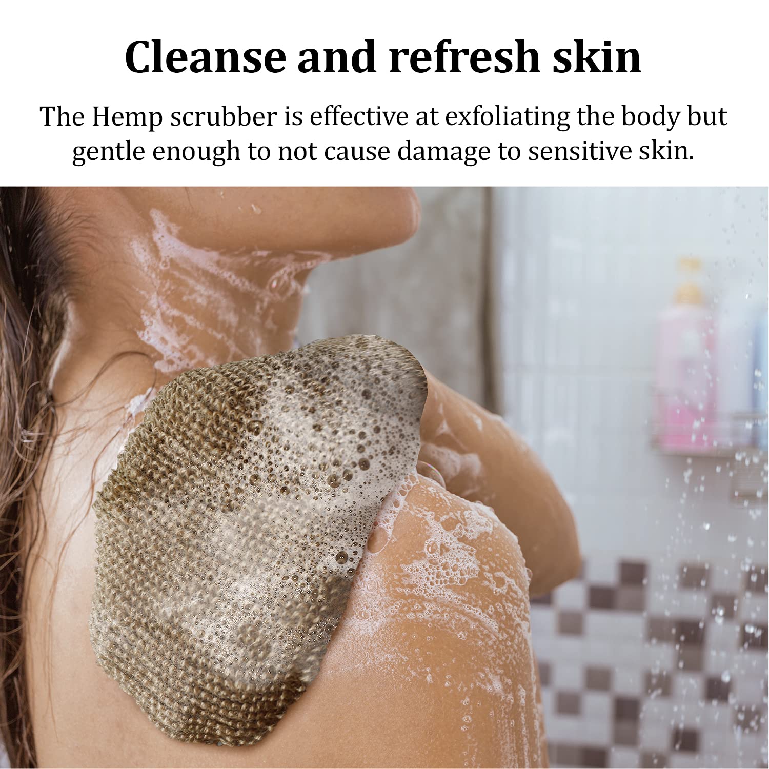Natural Back Scrubber for Shower for Men and Women - Set of Hemp Back Washer & Exfoliating Glove for Body- Long Back Sleeve with Scrub Mitten for Deep Cleaning & Skin Relax