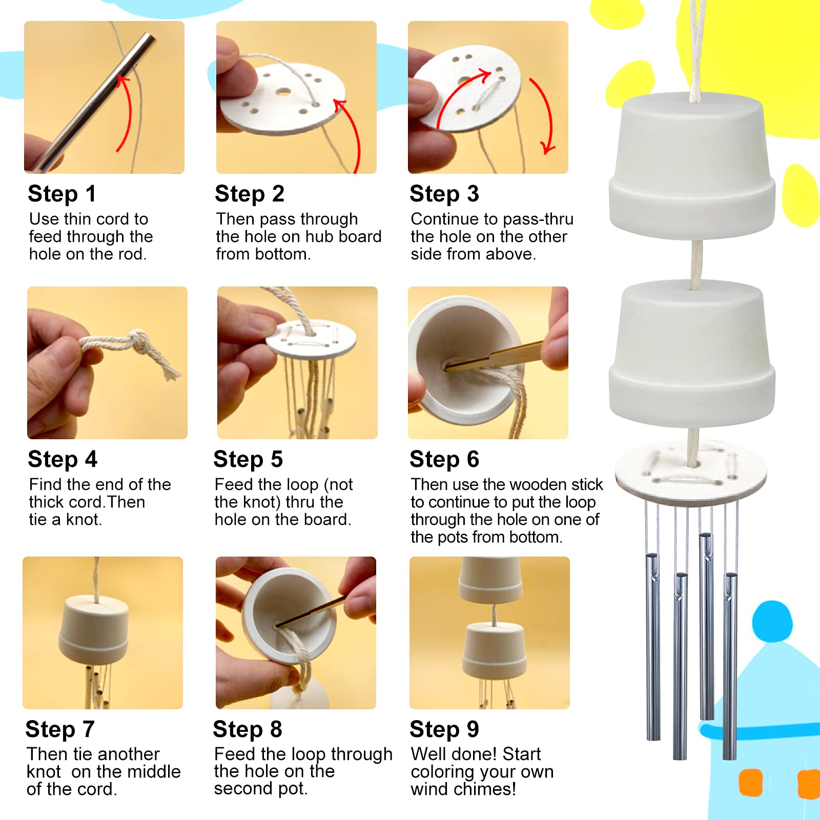 2-Pack Make A Wind Chime Crafts Kits, Arts and Crafts for Kids Toys for Boys Girls Age 3-5 4-8 8-12