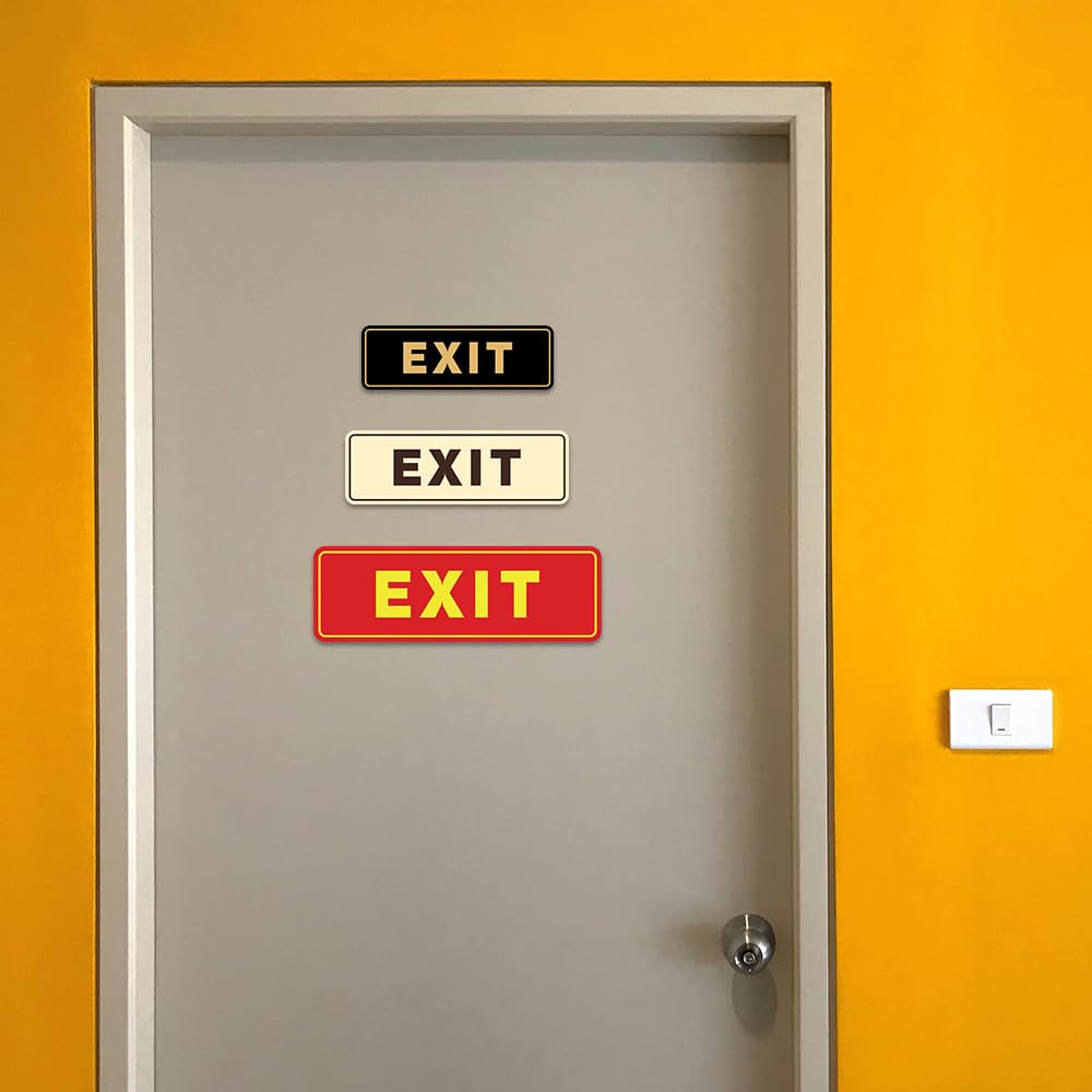 All Quality Standard Exit Wall or Door Sign | Durable Plastic and Easy Installation | Double-Sided Foam Adhesive Tape - Silver - Large (1 Pack)