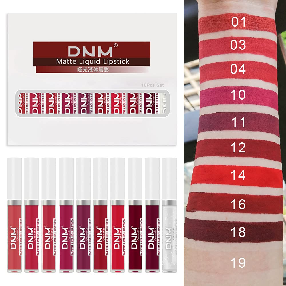 evpct DNM 9Pcs Deep Red Black Matte Liquid Lipsticks + 1Pcs Clear Lip Plumping Plumper Gloss Makeup Set Long Lasting Lipstick 24 hour Waterproof labiales matte mate larga duracion 24 horas originales