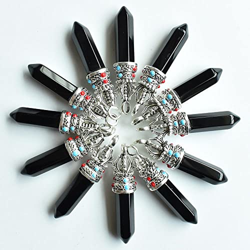 12pcs/lot Fashion Natural Black Onyx Pillar Charms Pendants for Jewelry Accessories Marking