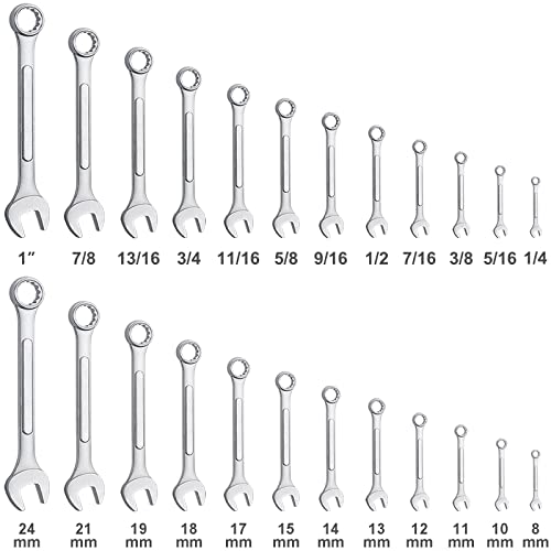 24-Piece All-Purpose Master Combination Wrench Set with Roll-up Pouch | SAE 1/4β to 1β, Metric 8mm to 24mm | Perfect for General Household, Garage, College Dormitory, Car Emergency, Boat and Much More