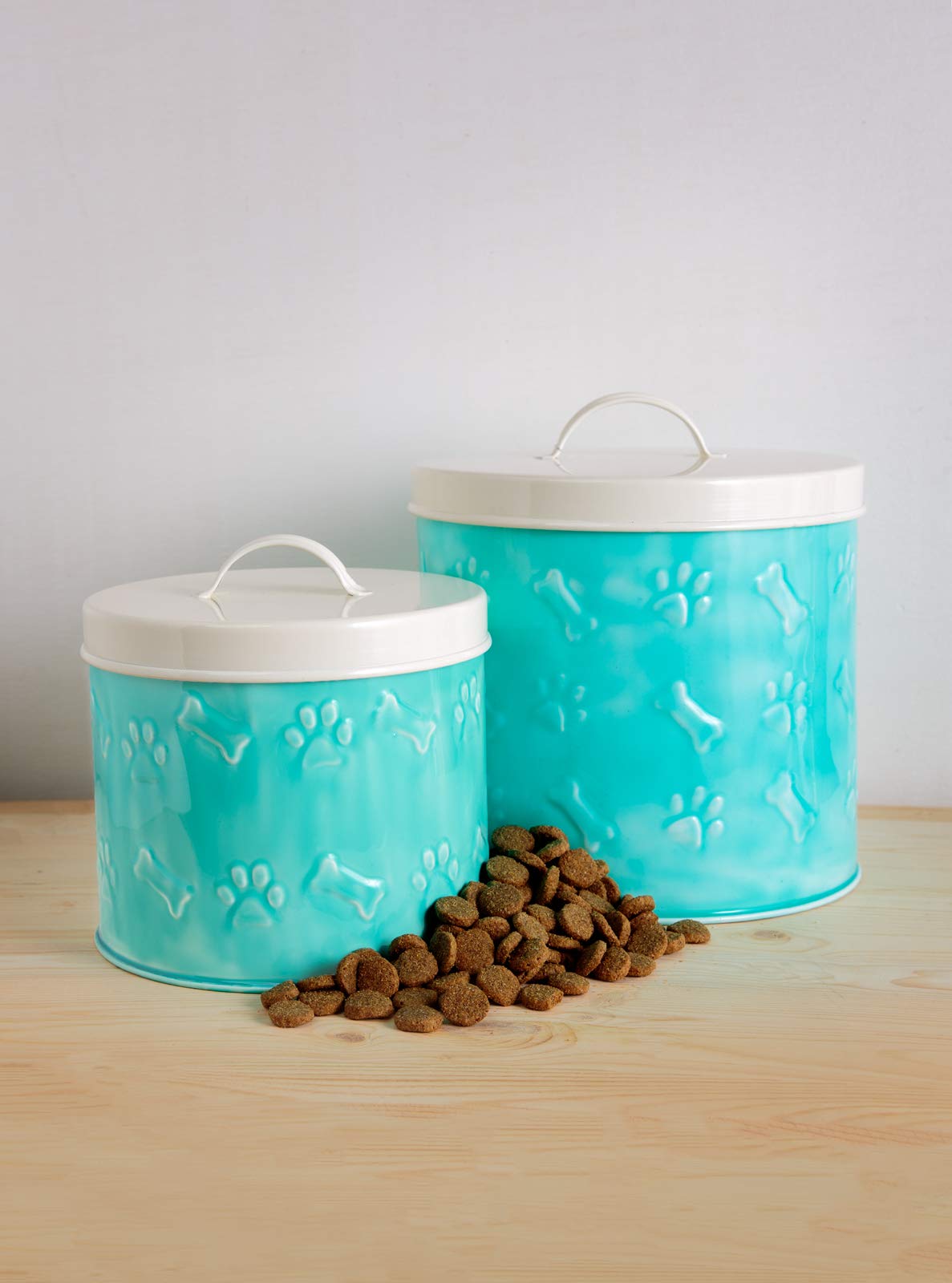 Amici Pet Akita Light Blue 90 & 180 oz Metal Treats Canisters, 2 Size Set