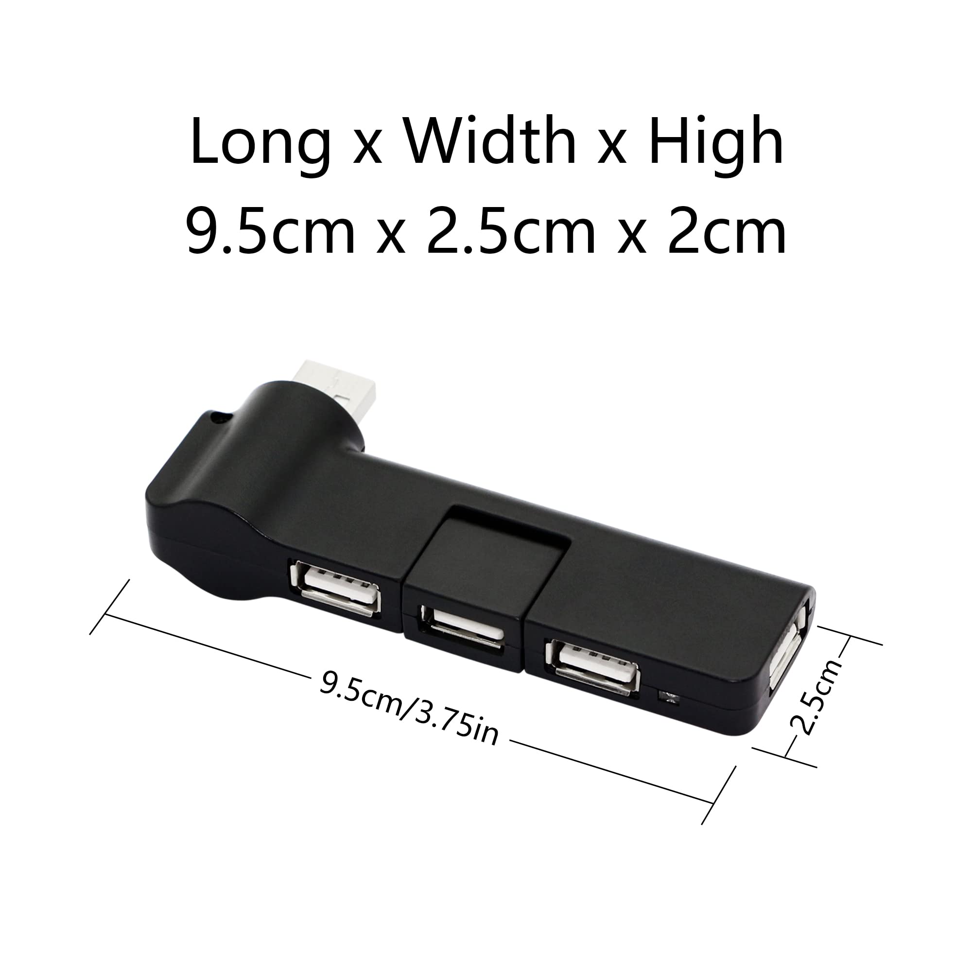 RIIEYOCA 4 Port USB 2.0 Hub, 90°/180° Degree rotatable USB Expansion allocator, for PC, Laptop, Keyboard, Mouse, Hard Drives and Other USB 2.0 Adapter(Black)