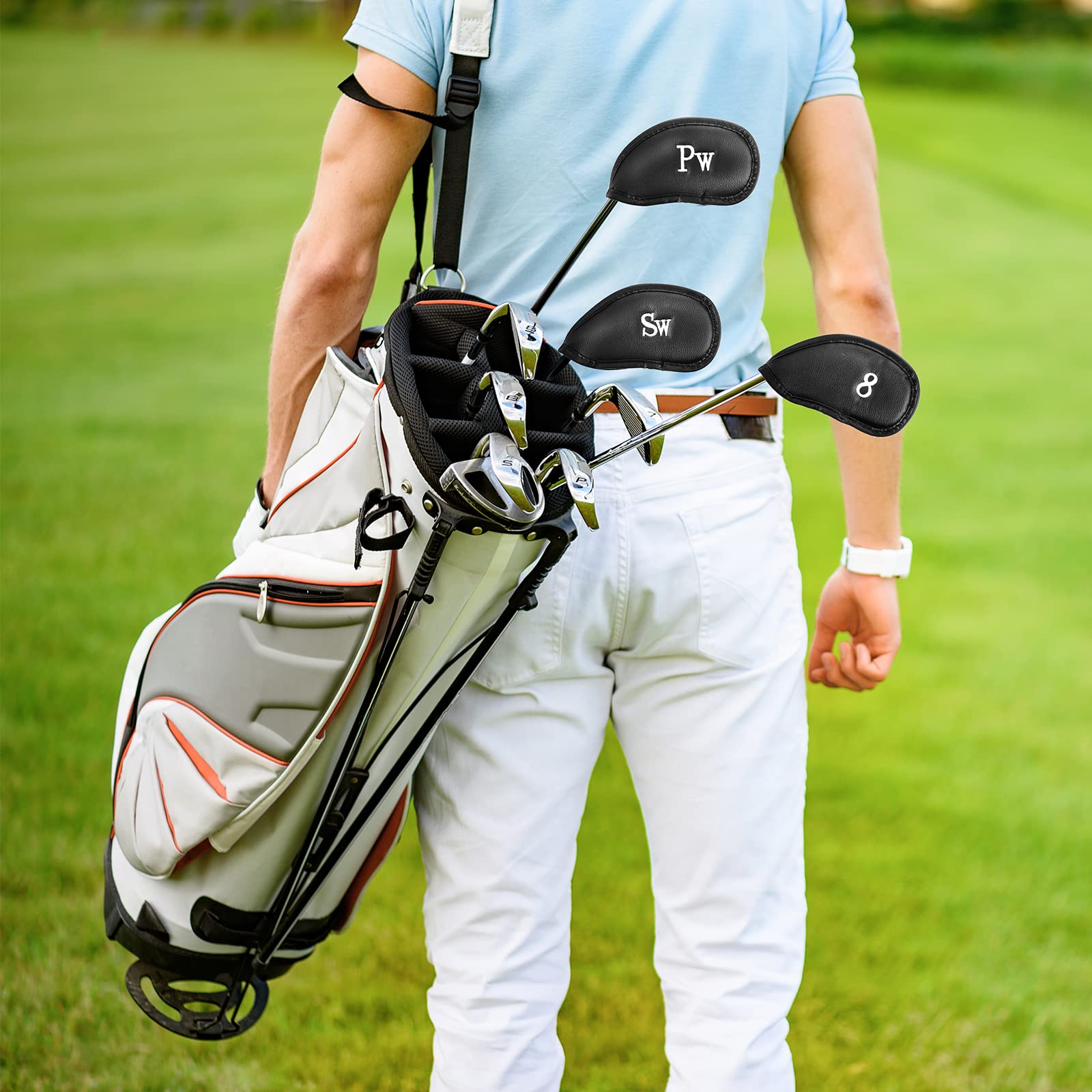 12 Pcs Thick Synthetic Leather Golf Iron Head Covers Set Iron Headcovers 3 Pcs Golf Club Head Cover Driver Golf Accessories for Fairway Driver Clubs Woods, Black