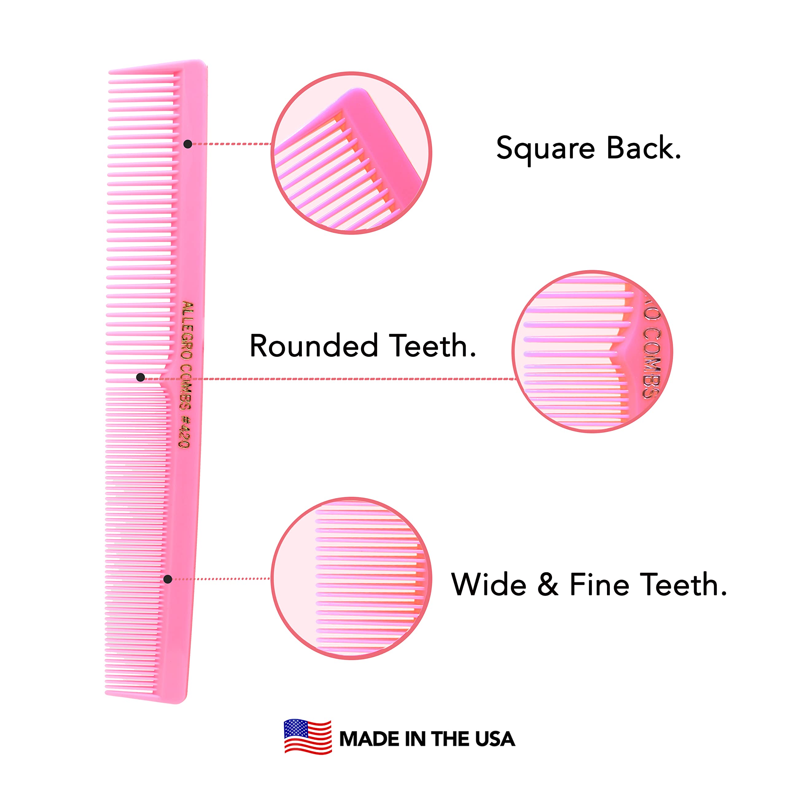 Allegro Combs #420 Hair Combs Barber Comb Beard Comb Combs For Women Mustache Comb Pocket Comb Set 12 Units
