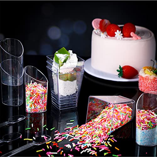 300 Pack Mini Dessert Cups with Spoons Clear Plastic Parfait Appetizer Cup Slanted Round Cup for Desserts Heart Square Clear Parfait Cups for Tasting Party Shooters Desserts (Round, Square, 3oz, 5oz)