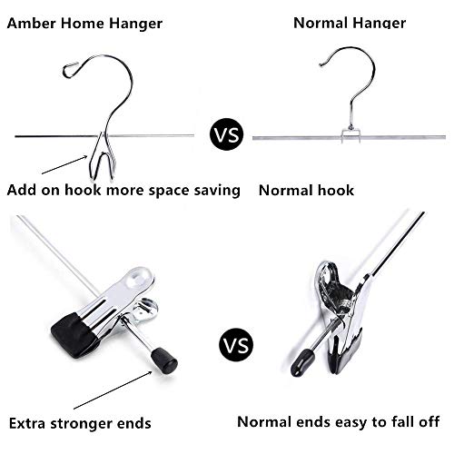 Amber Home 12 Pack Heavy Duty Add on Metal Pants Skirt Hangers, Stackable Add-on Metal Clothes Hangers with 2-Adjustable Clips, Cascading Clip Hangers Space Saving for Jeans, Slacks
