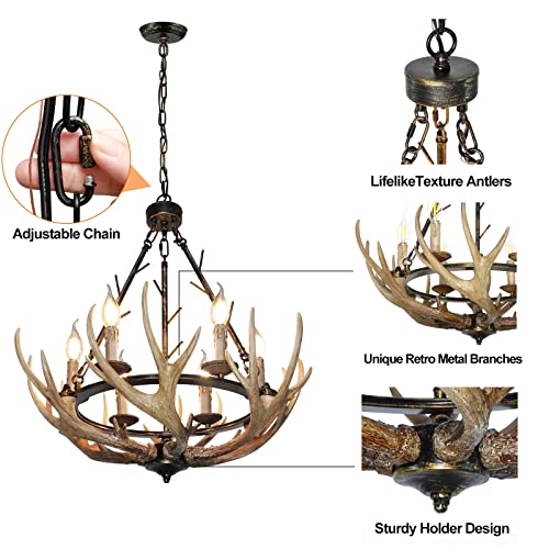 Antler Chandelier Lighting with 6 Lights, Resin Deer Antler Chandelier Light Fixtures Rustic Style for Living Room, Dining Room, Hallway