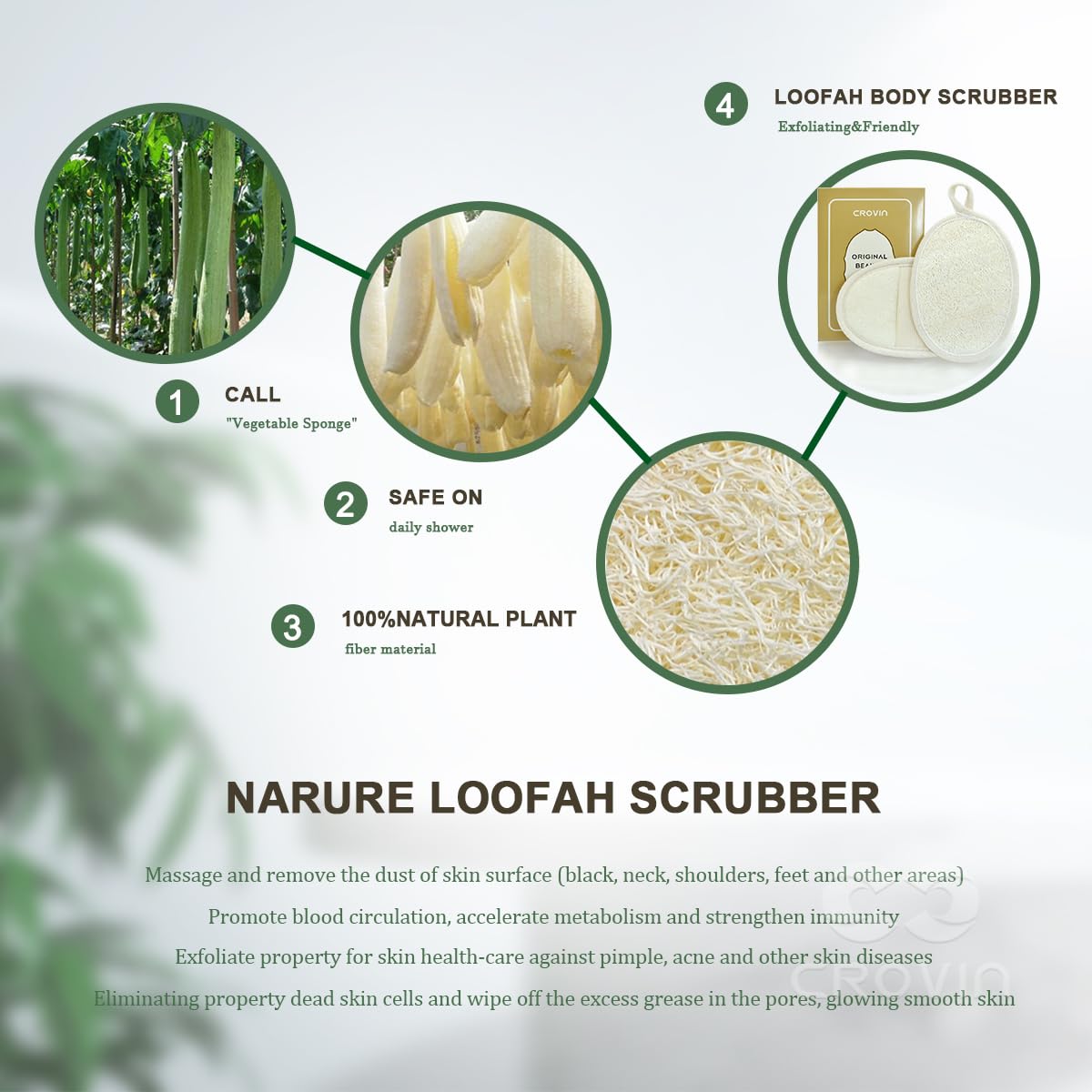 CROVIN Natural Loofah Exfoliating Body Scrubber, Made with Natural Shower Loofah Sponge for Men and Women’s SPA (Pack of 2)