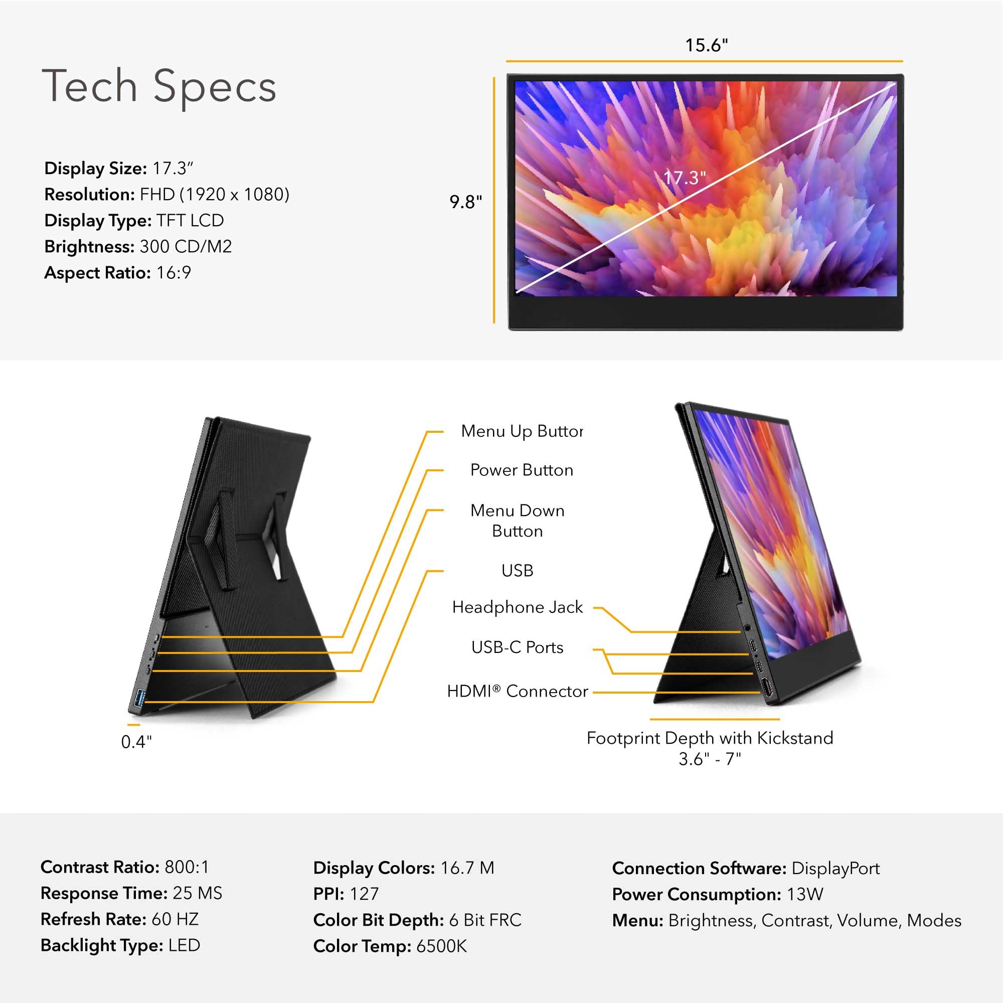 SideTrak Solo 17.3” Touchscreen Portable Full HD LED Monitor, Laptop Dual Screen Computer Extender with Large Display Cover, for PC, Gaming & Chrome, HDR Enabled, Powered by USB-C or HDMI