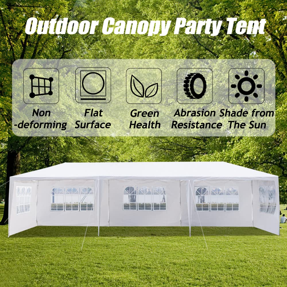 10' x 30' Outdoor Canopy Tent, Waterproof Canopy Tent with 5 Removable Sidewalls for Wedding, Party, BBQ, Camping, White