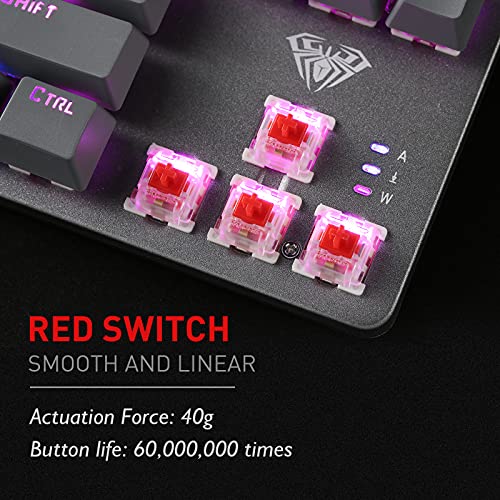 AULA F3287 Wired TKL Rainbow Mechanical Gaming Keyboard, 80% Compact Tenkeyless 87 Keys Layout w/Tactile Red Switches, White & Grey Mixed-Color Keycaps, Programmable Macro Keys