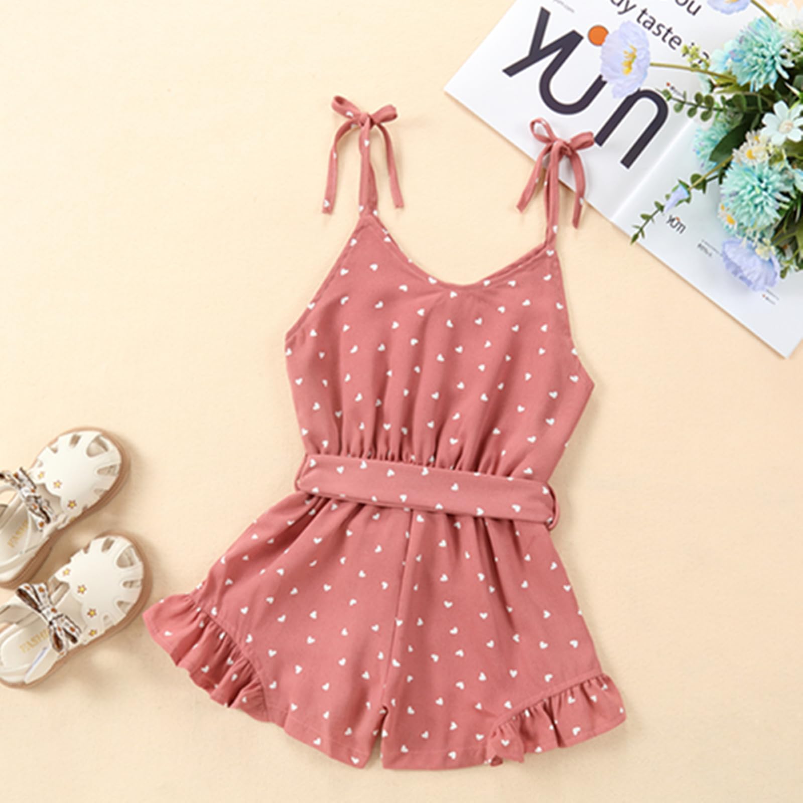 Tepuce 2T Girls Clothes Summer Baby Strap Sleeveless One Piece Halter Romper Casual Jumpsuit, Pink Heart 2-3T/100cm