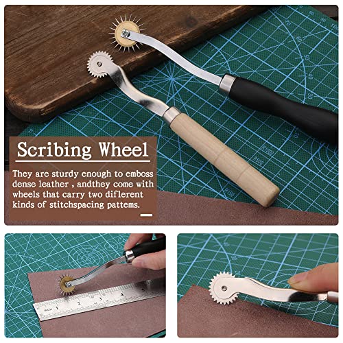 243Pcs Leather Working Tools and Supplies with Instruction, Leather Stamping Tools, Snaps and Fasteners Kit, Waxed Thread Cord, Cutting Mat, Leather Tooling Starter Kit for DIY Leather Craft
