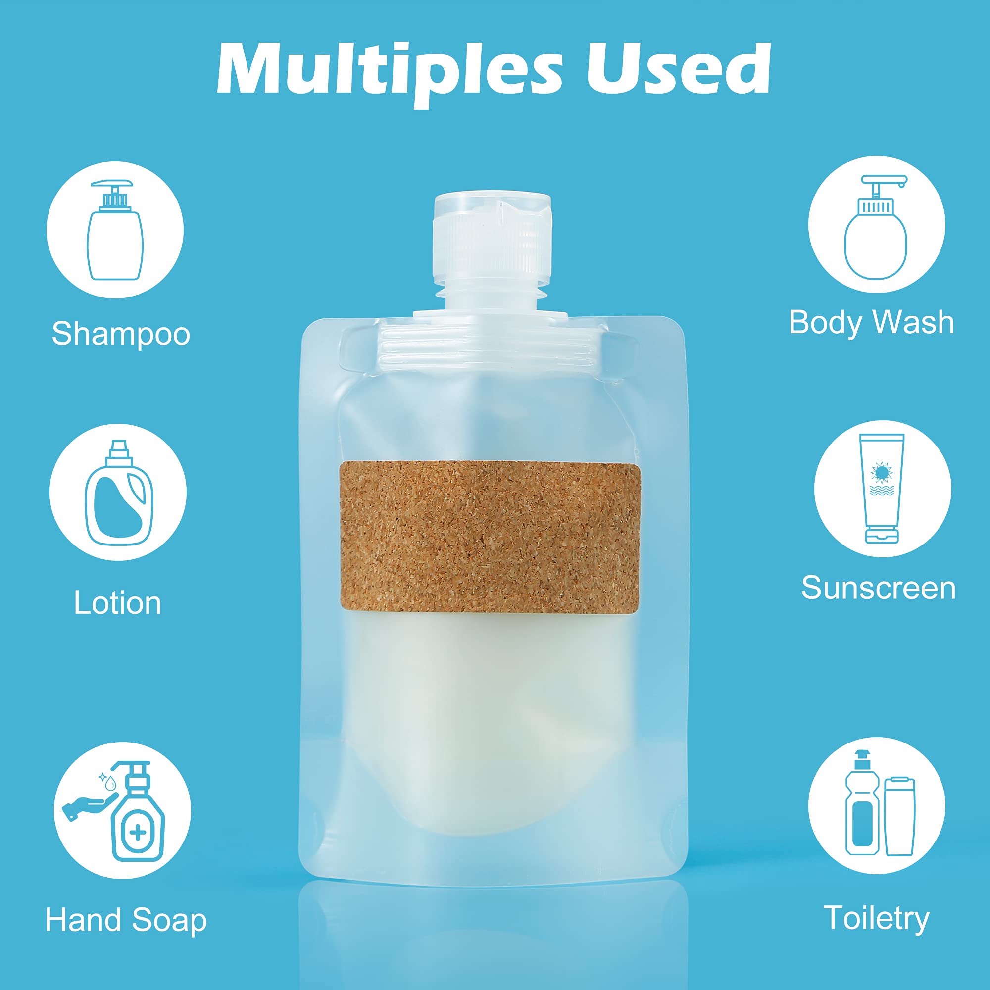 TailaiMei 12 Pieces Travel Pouches for Toiletries, TSA Approved Portable Travel Size, Refillable Stand Up Pouch for Shampoo/Conditioner/Lotion (50ml/1.7oz)