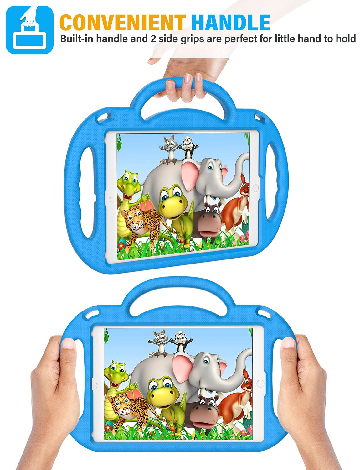 SUPLIK Kids Case for iPad 5th/6th Generation (9.7 inch, 2017/2018), iPad Air 1 & Air 2 & Pro 9.7 Kids Case with Shoulder Strap Handle Stand for iPad 5/6 & iPad Air 1st/2nd Gen, Blue
