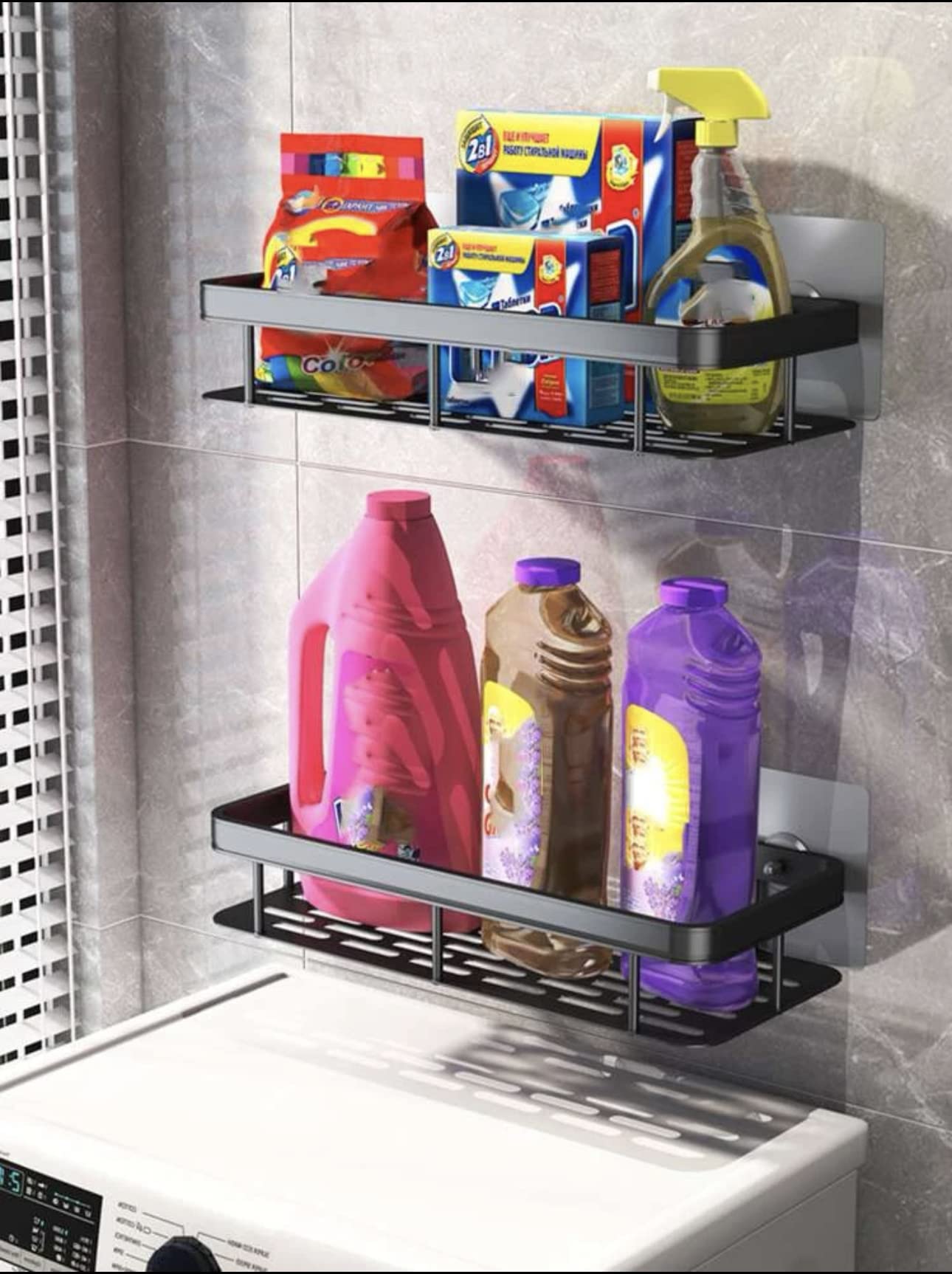 1pc Wall Mounted Punch-free Bathroom Storage Rack,Shower Caddy Shelf, Bathroom Shower Rack, Stainless Steel Suction Cup Toilet Rack, Toilet Organizer Rack