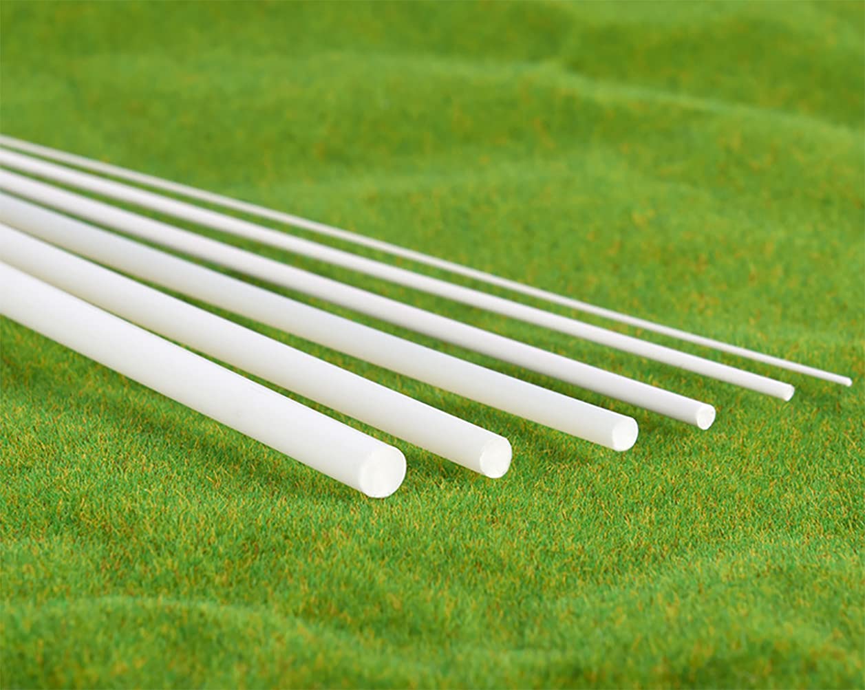 10Pcs White Plastic Rods Round Solid Bar DIY Model Material ABS Round Stick for DIY Sand Table Model, DIY Toys Doll House, DIY Scene Making, Building Making, Length 250mm, Diameter 1mm to 6mm Option