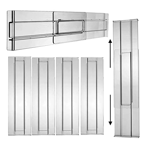 4 PCS Transparent Drawer Divider Organizers,Expandable 11-19" Dresser Drawer Dividers Clear Black to Organize Makeup,Clothes and Underwear, Plastic Drawer Organizer Adjustable Kitchen Drawer Dividers