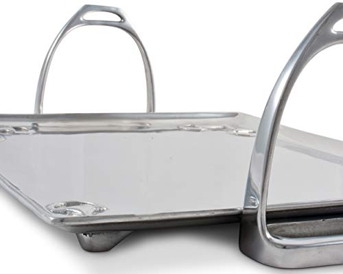 Arthur Court Horse Stirrup Metal Serving Tray for Serving Food, Snacks, Desserts Stackable Platter to Form Tier Cheese Stand - Silver Equestrian Style 12 inch x 17.5 inch