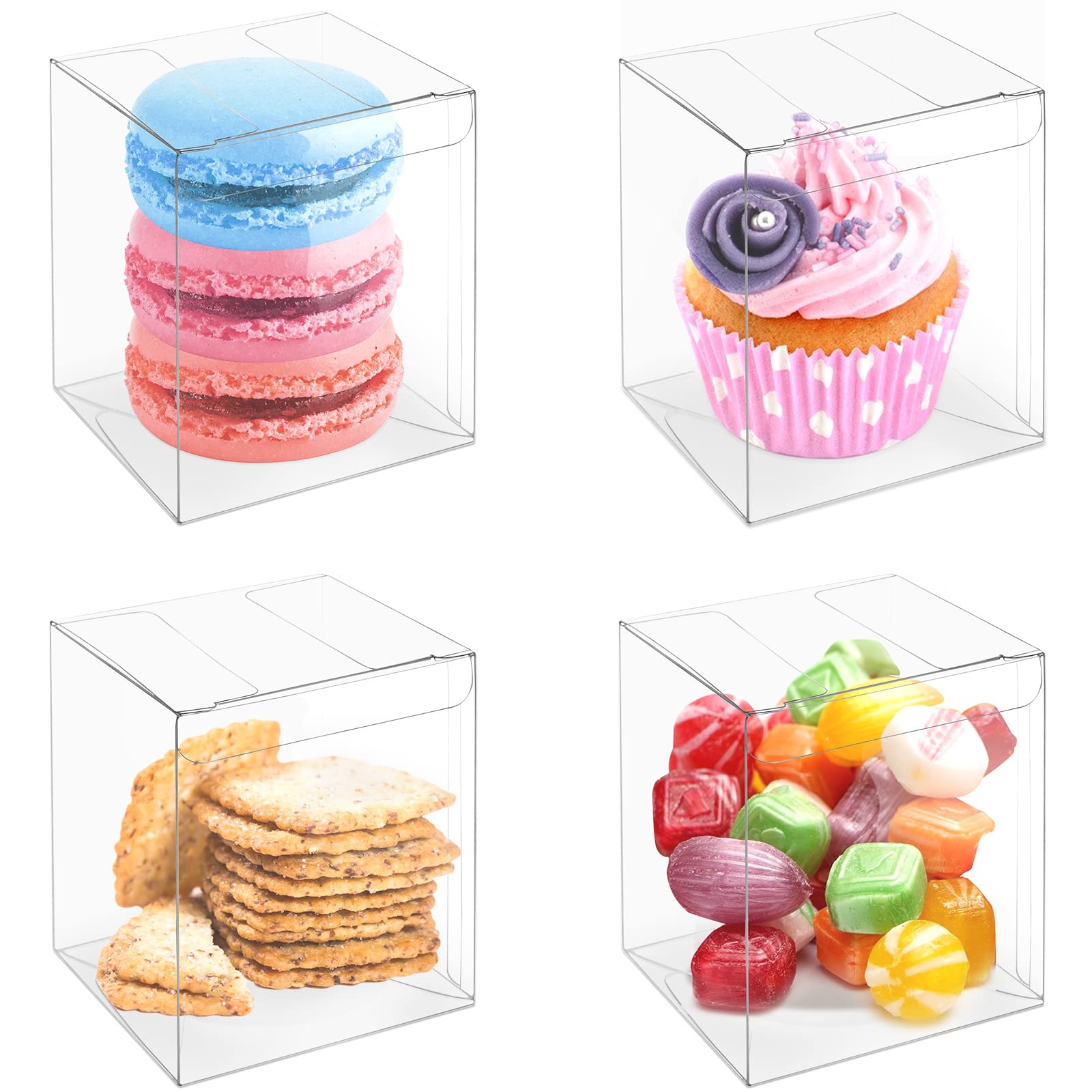 2.25x2.25x3 Inches Small Favor Boxes, Clear Boxes for Macaron, Small Transparent Wedding Baby Shower Birthday Party Favor Boxes, 3 Macaron Box - 25 Pack