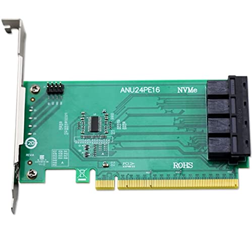 Davitu Remote Controls - ANU24PE16 Nvme PCIe X16 U.2 SSD 4 port riser Card SFF8643 to SFF8639 for NVMe SSD with 2 cable (ssd not include)