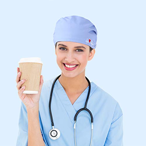 12 Pieces Bouffant Nursing Scrub Surgical Cap Adjustable Button Hats Sweatband Gourd Shaped Hats for Women Men, 12 Colors Multicoloured
