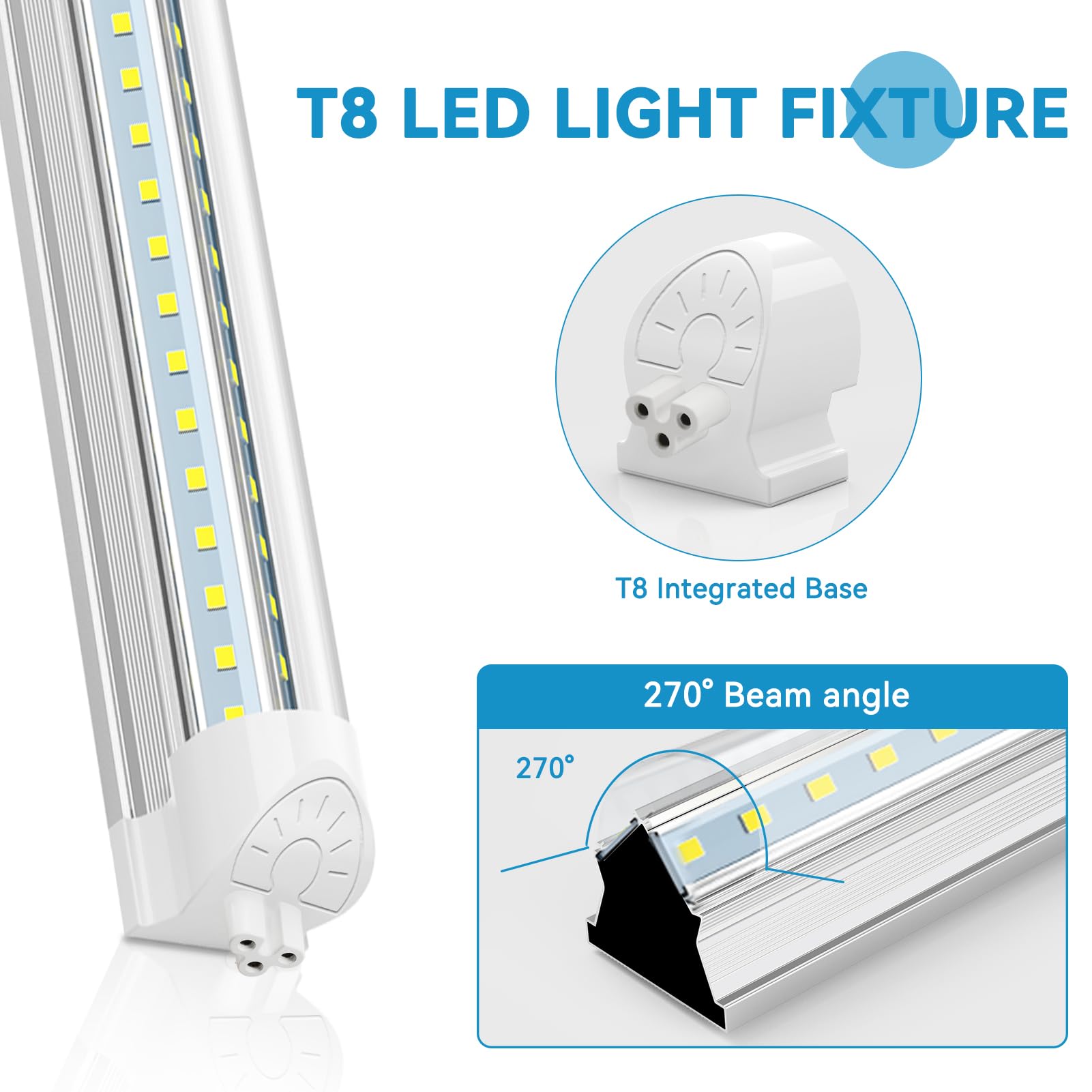 SHOPLED 4FT LED Shop Light, 40W 5500LM 5000K Daylight White, Linkable T8 LED Tube Lights 4FT, V-Shape, 4 Foot LED Shop Lights for Garage, 4 Pack