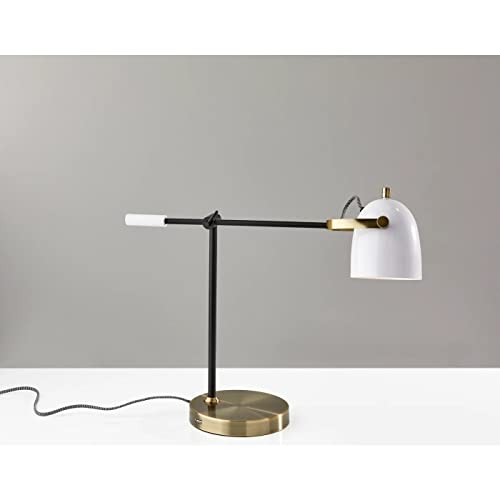 Adesso 3494-21 Casey Desk Lamp, 18.5-28.5 in, 40W, Black, White & Antique Brass, 1 Table Lighting