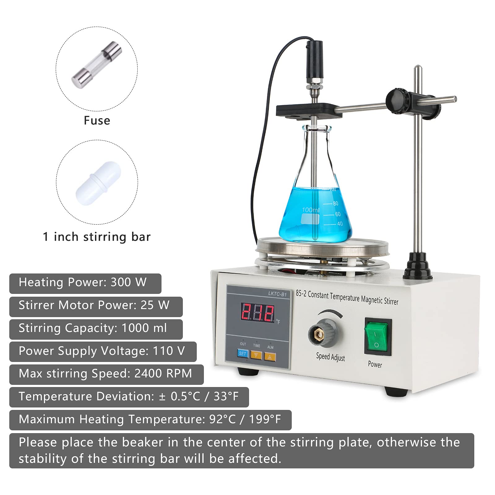 Magnetic Stirrer, Hot Plate with Digital Temperature Display & Speed Adjusting, Magnetic Mixer with 7 Pcs Stirrer Stir Bars Mixed, Home Lab Stirrer, 1000ML