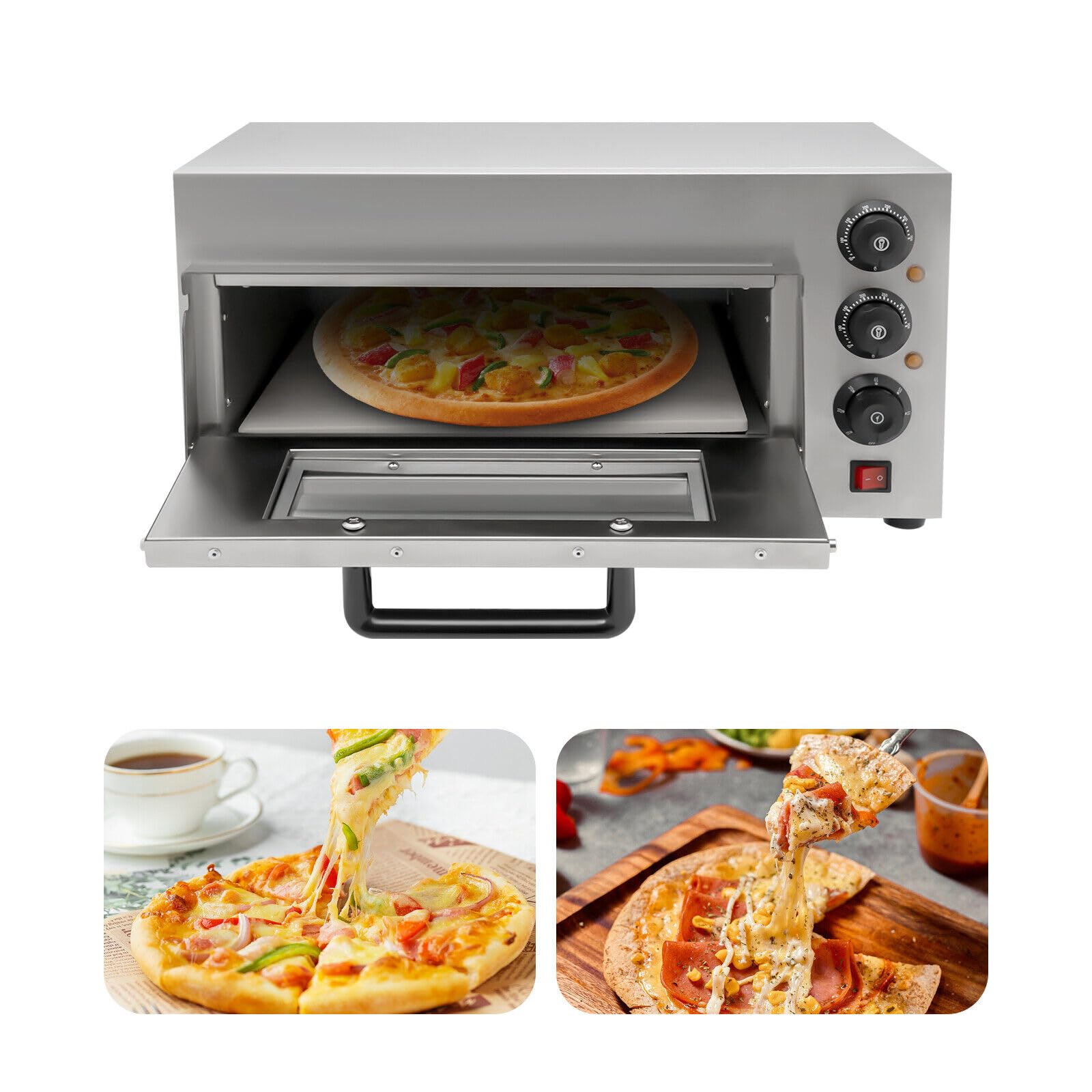 1300W Commercial Pizza Oven, Single Layer Electric Pizza Maker, Adjust from 122-662℉, For 16" Pizza Indoor family party barbecue
