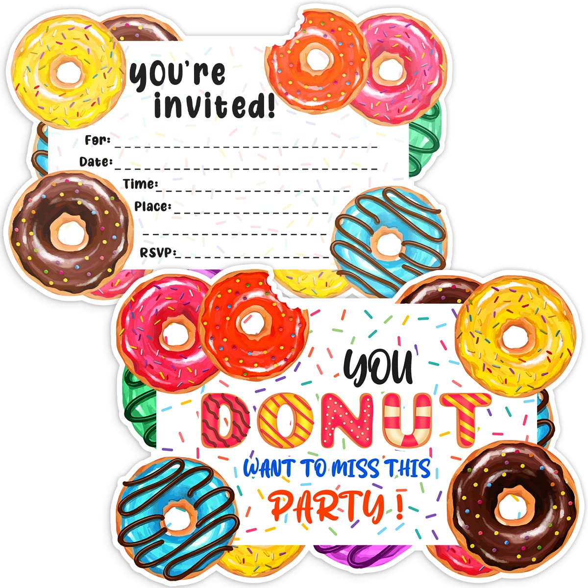 30 Donut Party Invitations with Envelopes - Donut Birthday Party Decorations Supplies