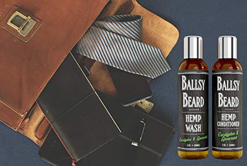 Ballsy Beard Wash Shampoo & Conditioner Set for Men 2 Piece Travel Size Hair Shampoo (Eucalyptus Spearmint, 2 oz)