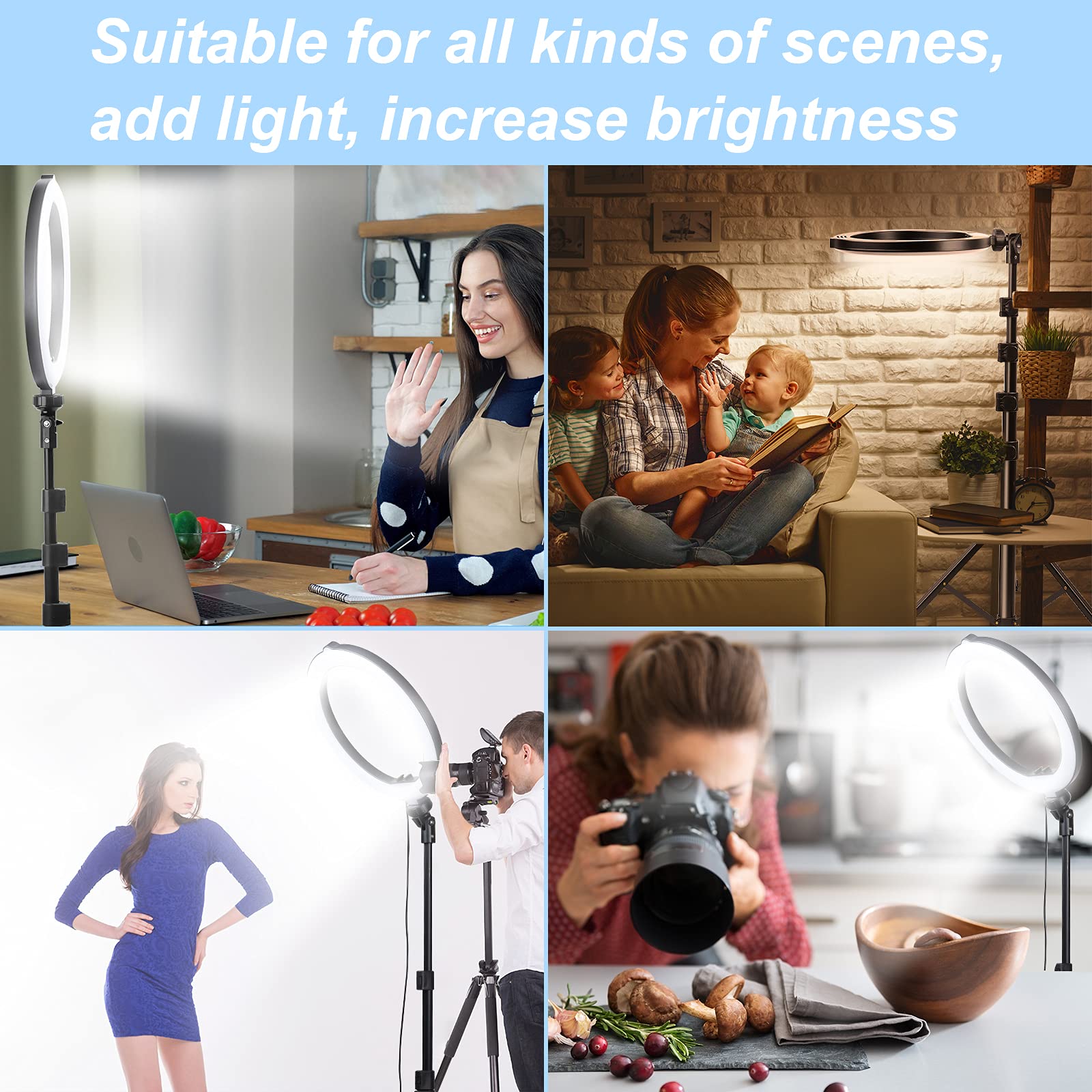 10" Selfie Ring Light for Live Stream/Makeup/TikTok/YouTube Video, Dimmable Ringlight with Extendable Tripod Stand and Phone Holder LED Circle Lights