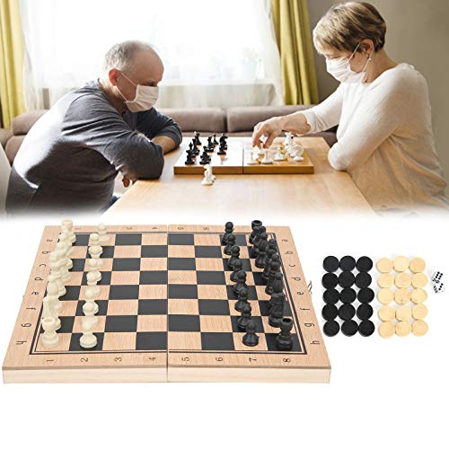 3 in 1 Wooden Chess/Checkers/Backgammon Set, Professional Portable Wooden Chess Set with Folding Chess Board Exquisite Interactive Wooden Chess Board Game for Adults Kids(S)