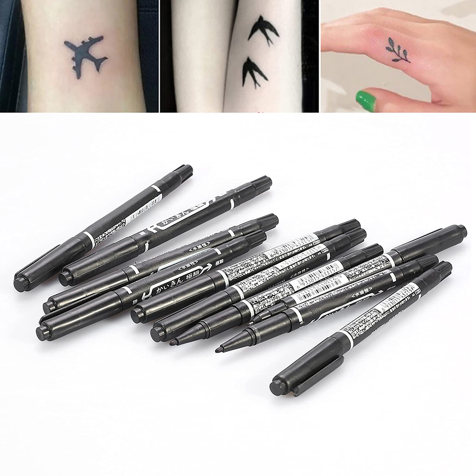 10PCS/Box Tattoo Marking Pen, Double Ended Tattoo Skin Marker, Tattoo Piercing Positioning Marking Pen Tool
