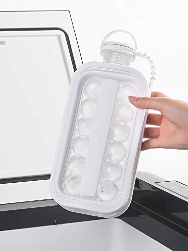 LittleStar Ice Cube Trays 2 in 1 Portable Ice Ball Maker Kettle With 17 Grids Flat Body Lid Cooling Ice Pop/Cube Molds For Hockey,Cocktail,Coffee,Whiskey,Champagne,Beer,Juice,(White)