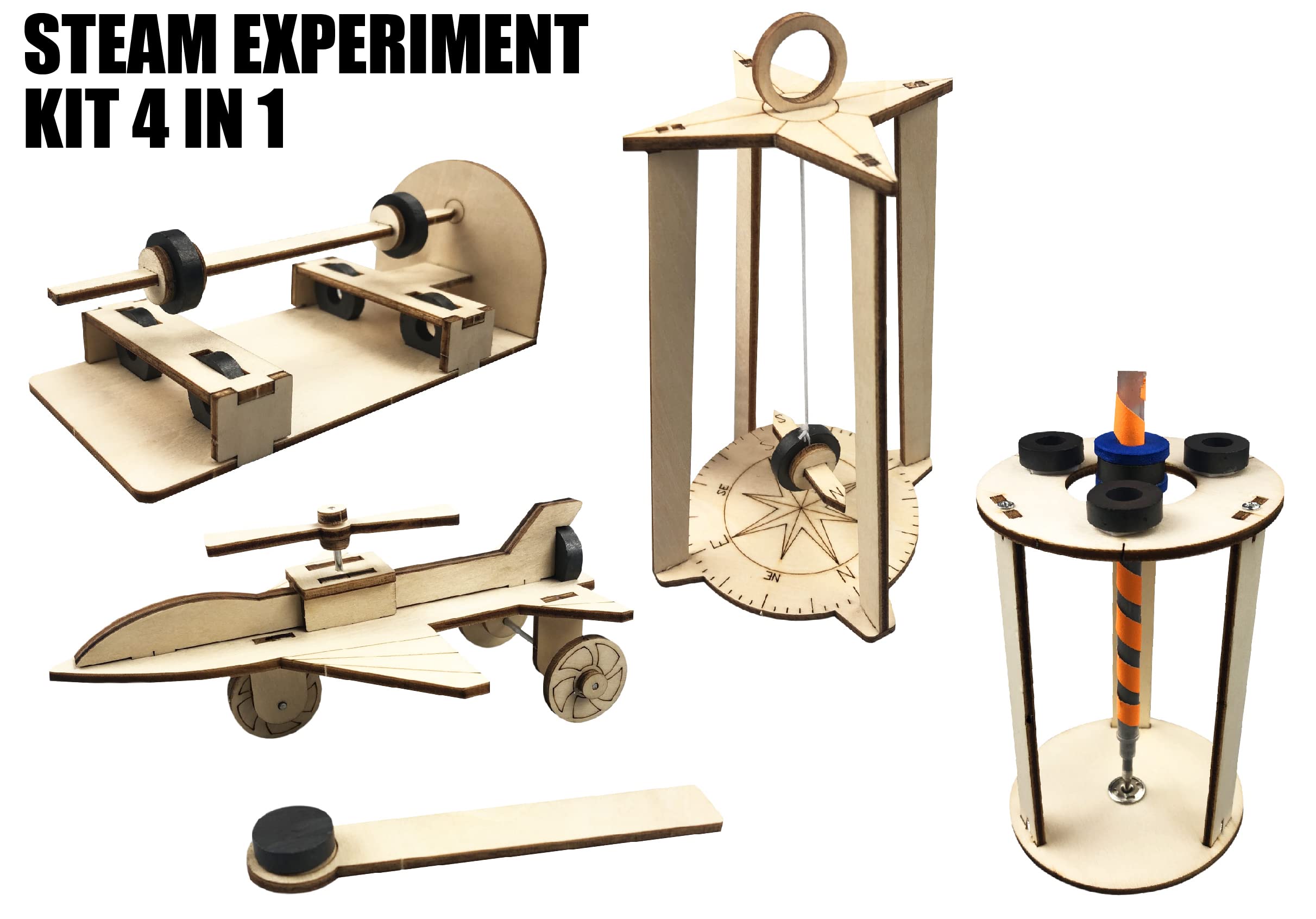 4in1 Anti-Gravity Maglev Educational Science Set for Kids. Perform Fun Experiments and Games by Transforming Magnets to Form a Plane, a Functional Compass, a Floating Arrow, or a Standing Pen