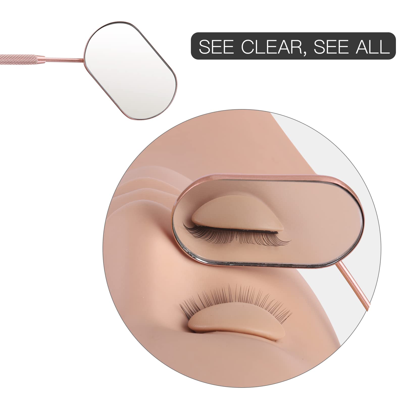 Pretty memory Lash Mirror, 2.2Inches Stainless Steel Makeup Eyelash Mirror, Eyelash Extensions Accessories Supplies, Lash Tech Must Haves (Rose Gold)