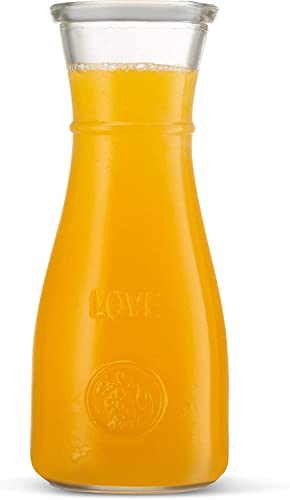750 ml Carafe Pitcher Glass - The LOVE Drink, Juice, Glass Water Pitcher & Water Carafe - Elegant Wine Decanter & Mimosa Bar Set - Easy Grip Neck & Wide Mouth for Pouring by Kitchen Lux