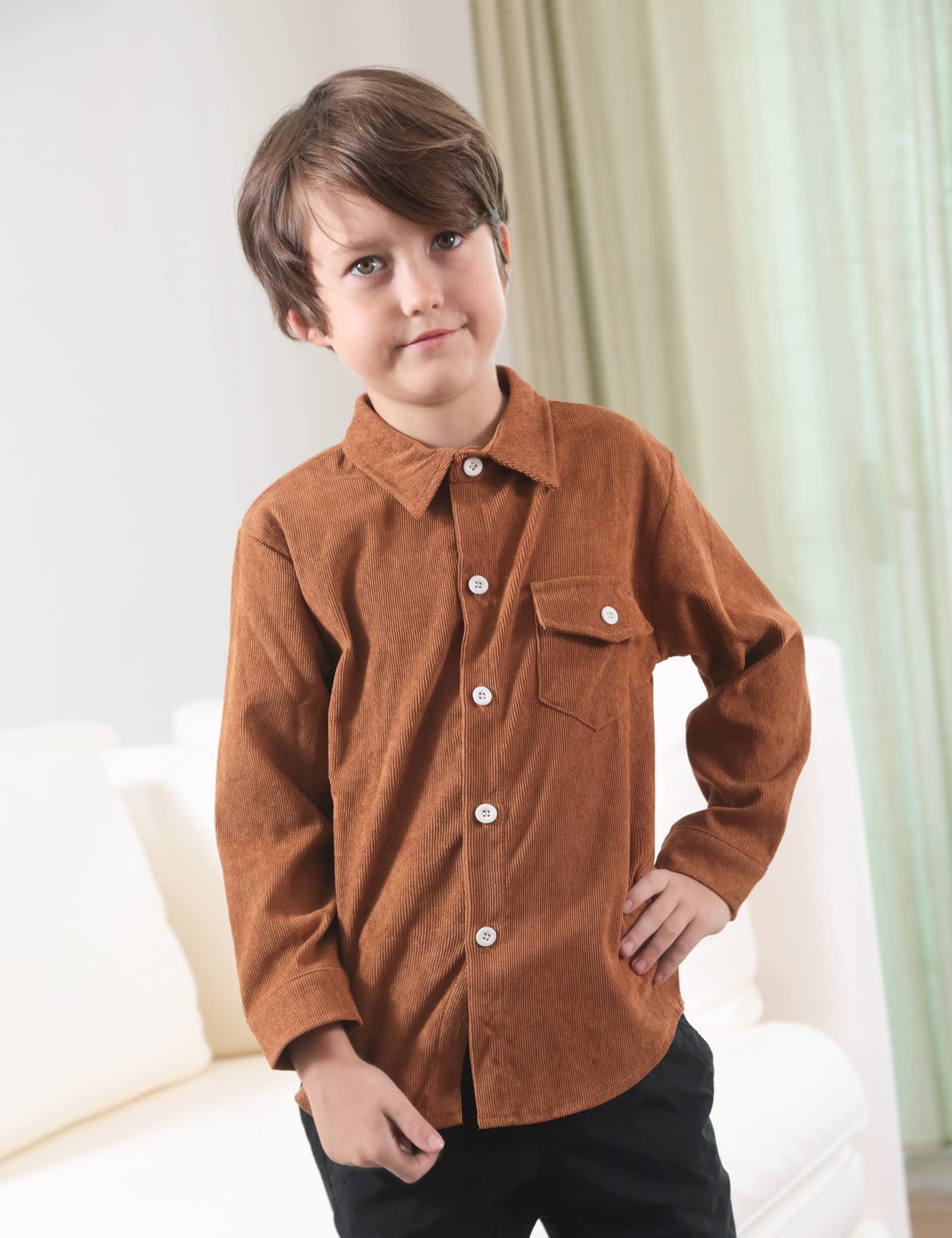 bilison Kids Toddler Boy Clothes Long Sleeve Corduroy Lapel Button Down Shirt Top Little Boys Shirts Brown