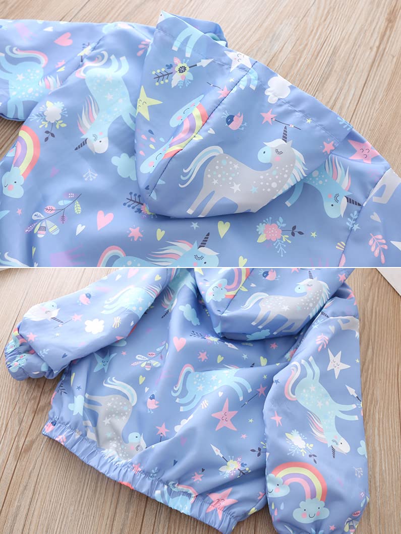 Little Girls Unicorn Cotton Hoodies Zipper Jackets Raincoat Fall Windbreaker for Kids Size 4 5 T