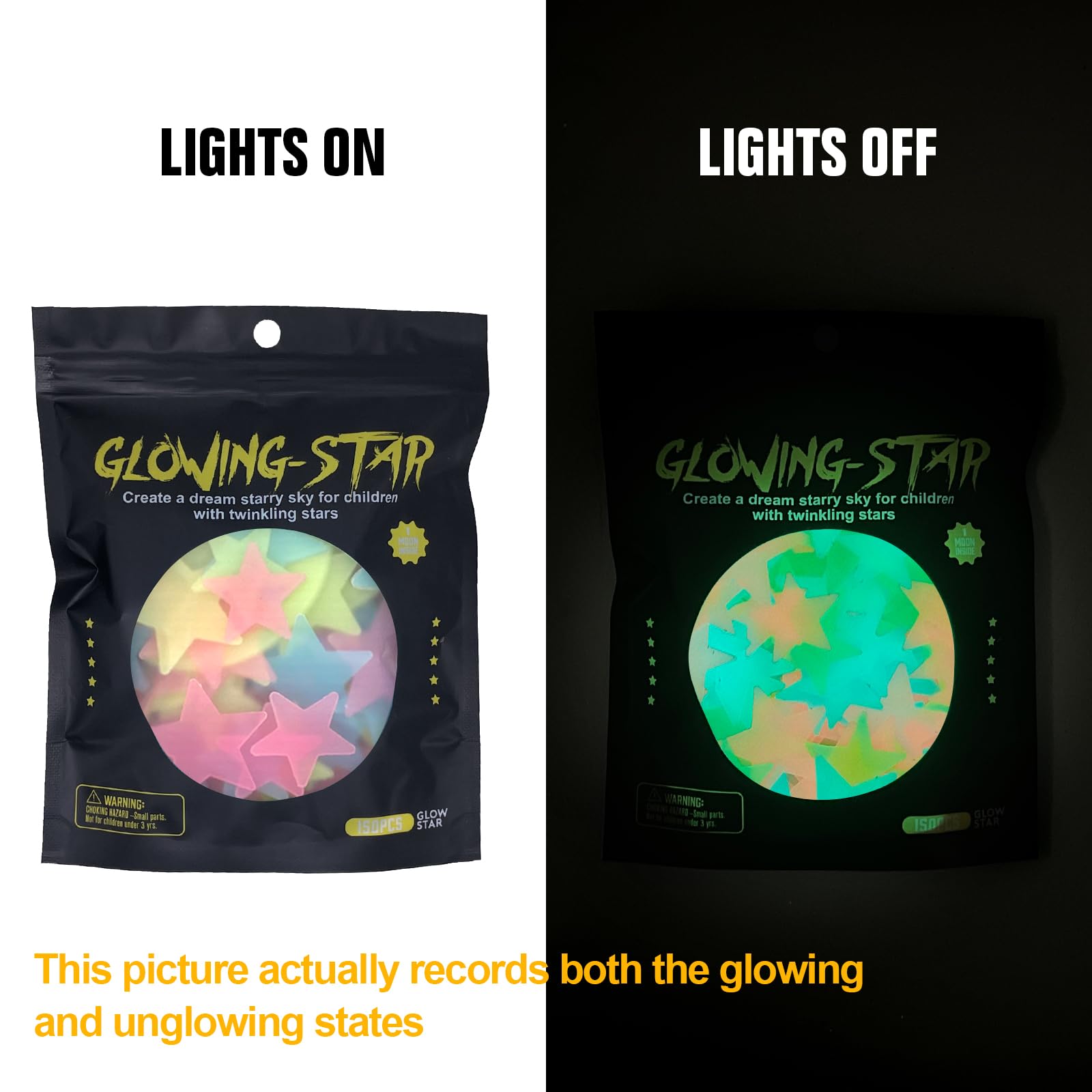 150pcs Glow in The Dark Ceiling Stars, Mixed Colour Superbright Plastic Stars Wall Decor, Removable Reusable Wall Sticker Murals Decoration for Nursery Room Decor for Children