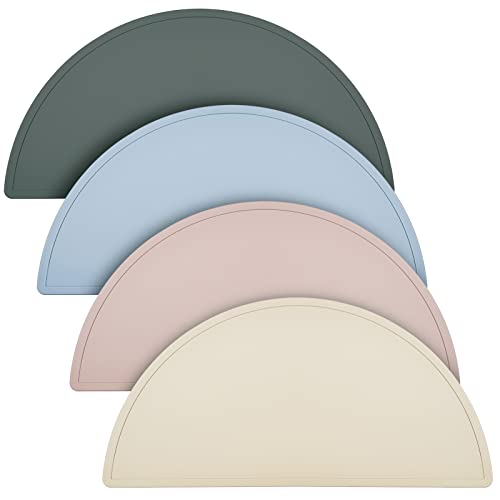 4 Packs Silicone Placemats for Baby Non Slip Placemats for Kids Toddlers Food Table Mats Portable Toddlers Placemats for Dining Table, 4 Colors(Gray, Apricot, Blue, Pink)